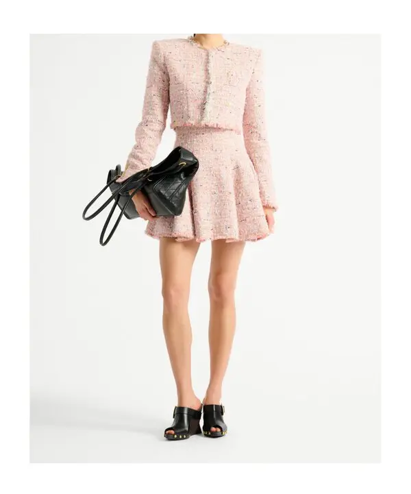 Balmain Cropped Tweed Blazer With Fringed Hem