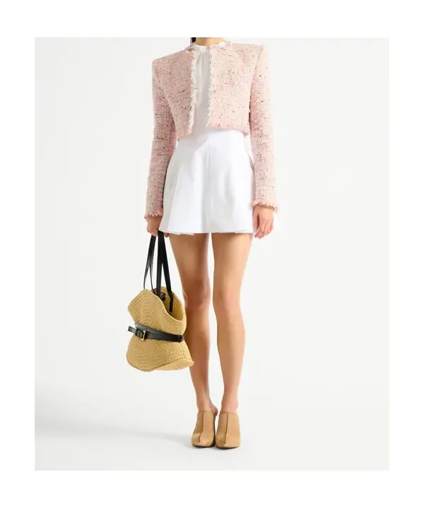 Balmain Cropped Tweed Blazer With Fringed Hem