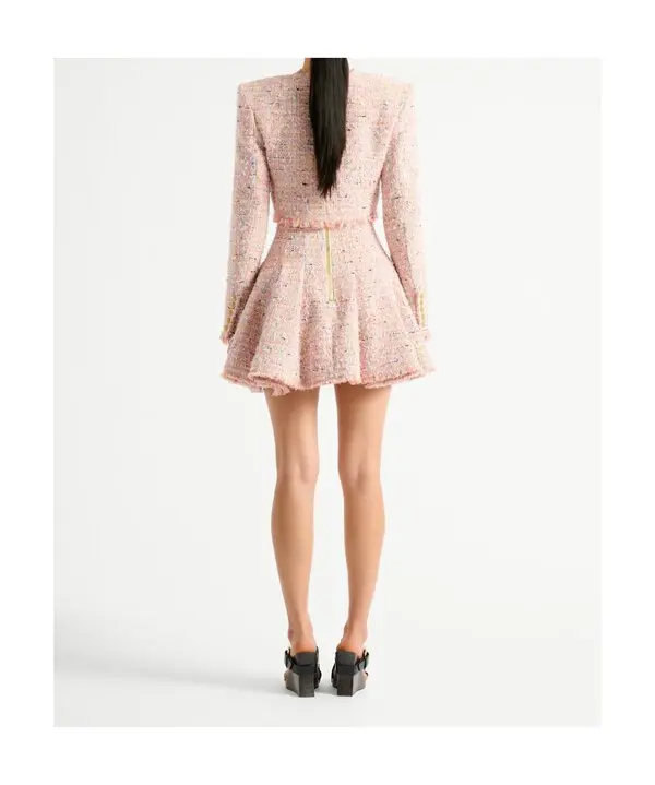 Balmain Cropped Tweed Blazer With Fringed Hem