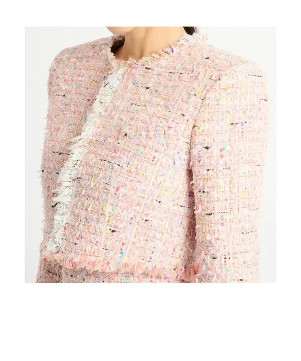 Balmain Cropped Tweed Blazer With Fringed Hem