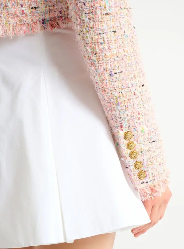 Balmain Cropped Tweed Blazer With Fringed Hem