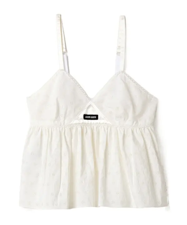 Miu Miu Slubbed Eyelet Poplin Top