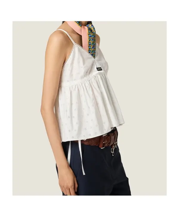 Miu Miu Slubbed Eyelet Poplin Top