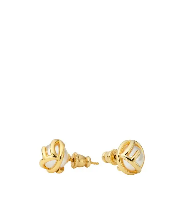 Fendi Pearl And F Is Earrings - Golden