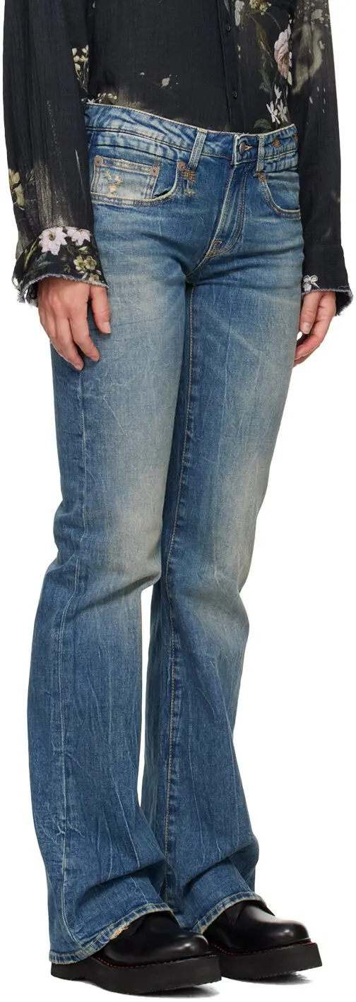R13 Elastic Flared Leg Jeans - Blue