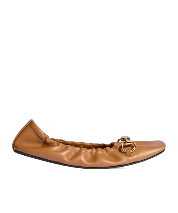 Gucci Horsebit Detailed Ballet Flats - Medium Brown
