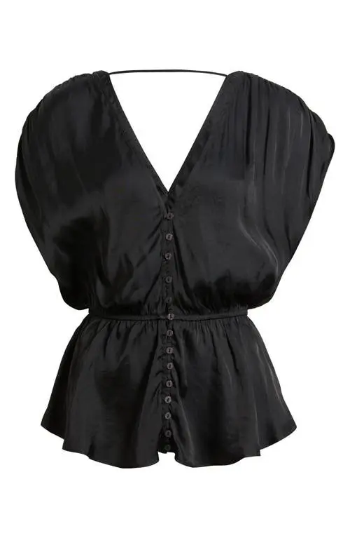 Free People Ash Button-up Peplum Top - Black