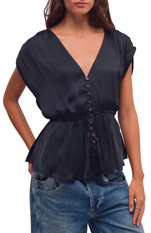 Free People Ash Button-up Peplum Top - Black