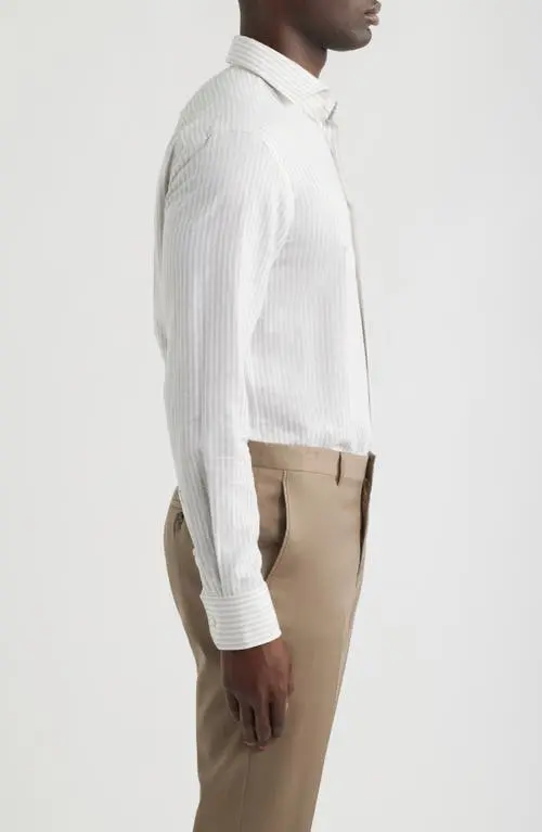 BOSS Hank Slim Fit Plaid Linen & Cotton Shirt - Open Beige