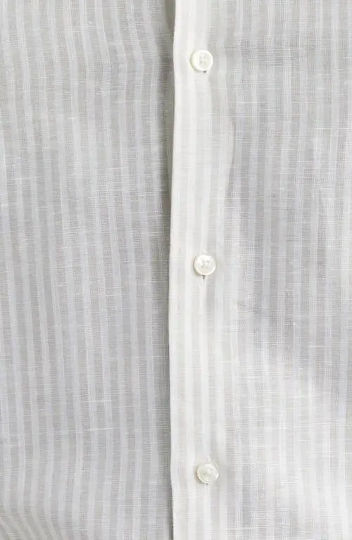 BOSS Hank Slim Fit Plaid Linen & Cotton Shirt - Open Beige