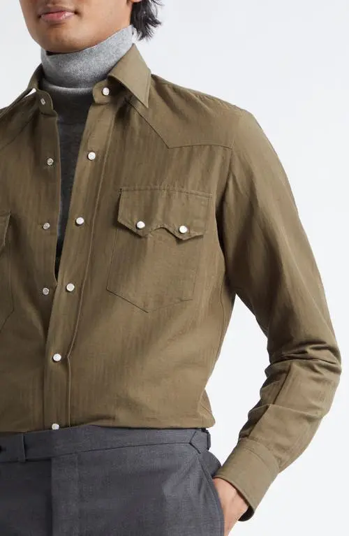 J. MUESER Cotton & Linen Snap-up Western Shirt