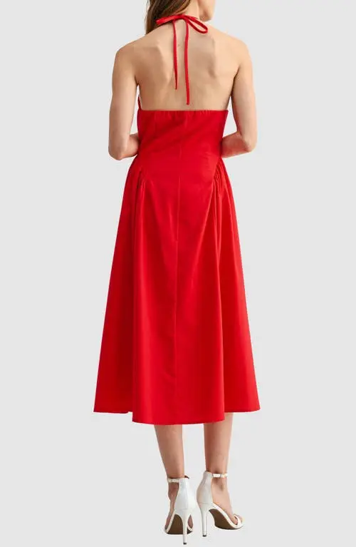 ALL IN FAVOR Halter Button-up Midi Dress - Red