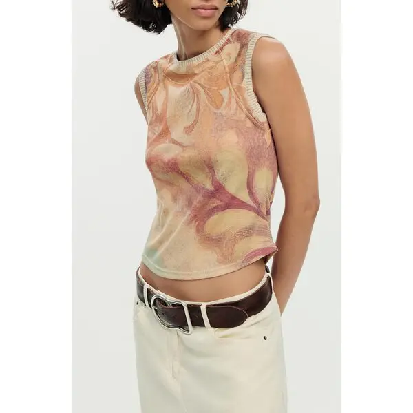 Desigual Sleeveless Printed Knit T-shirt