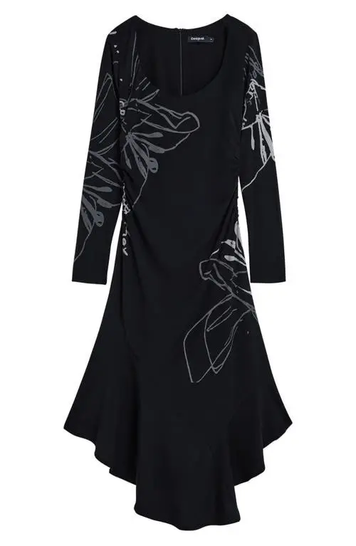 Desigual Long Sleeve High-low Printed Midi Dress