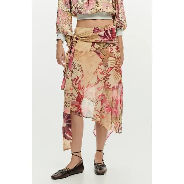 Desigual Asymmetrical Floral Print Lyocell Skirt - Multi