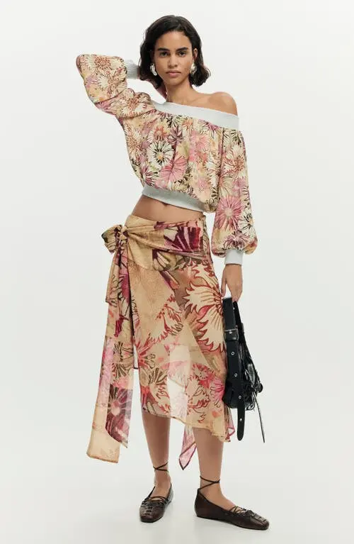 Desigual Asymmetrical Floral Print Lyocell Skirt