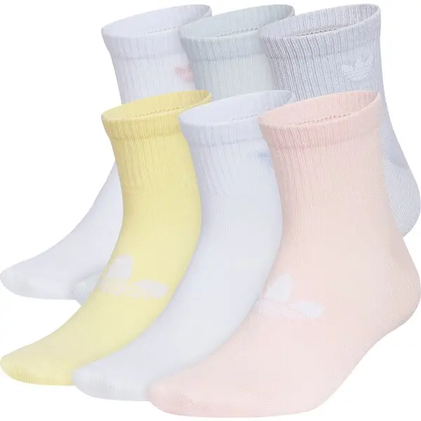 Adidas Originals Assorted 6-pack Quarter Socks - White/pink/sky Blue