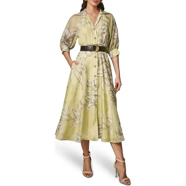 Donna Karan New York Floral Print Puff Sleeve Shirtdress - Summer Citron Multi