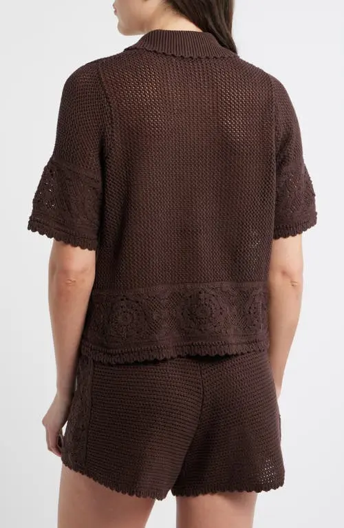 Marine Layer Celtia Mixed Open Stitch Cotton Blend Button-up Sweater