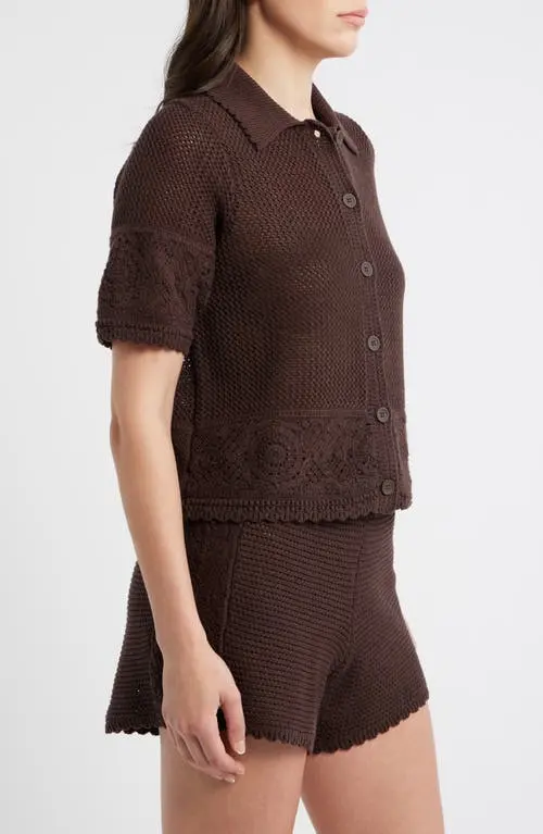 Marine Layer Celtia Mixed Open Stitch Cotton Blend Button-up Sweater