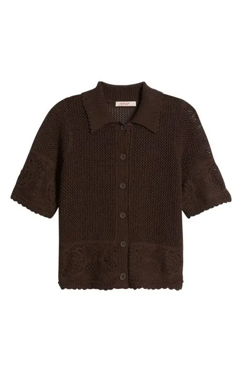 Marine Layer Celtia Mixed Open Stitch Cotton Blend Button-up Sweater