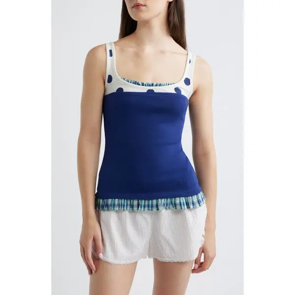 DAMSON MADDER Idelle Ruffle Layered Organic Cotton Tank - Blue Multi