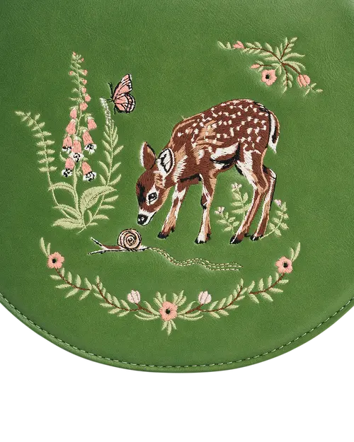 FABLE ENGLAND Green Fawn & Snail Embroidered Saddle Bag - Light/pastel Green