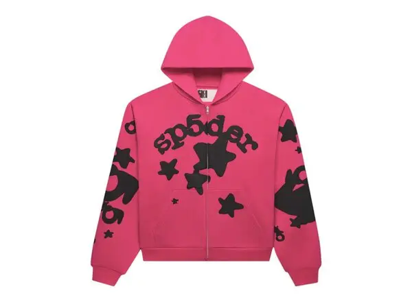 SP5DER Graphic Zip-up Hoodie - Pink