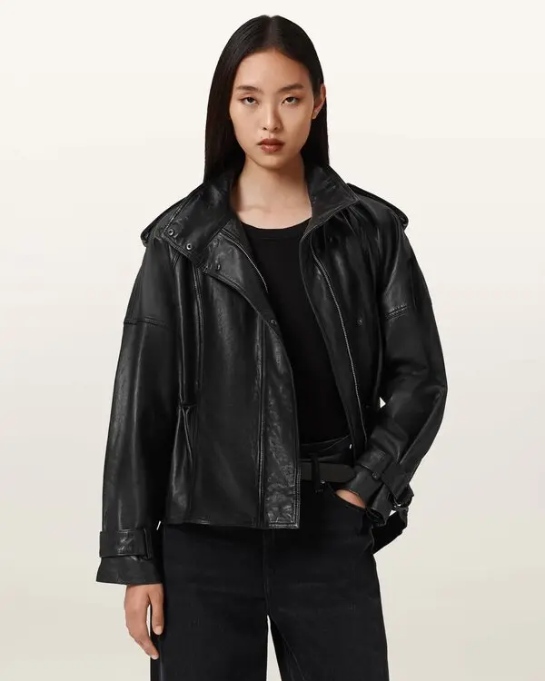 ALLSAINTS Serné Relaxed Fit Leather Jacket