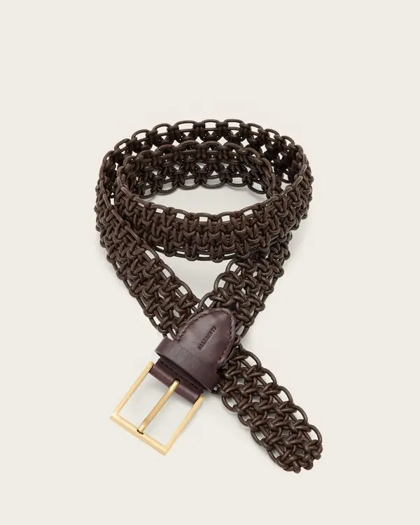 ALLSAINTS Ila Leather Woven Belt - Brown