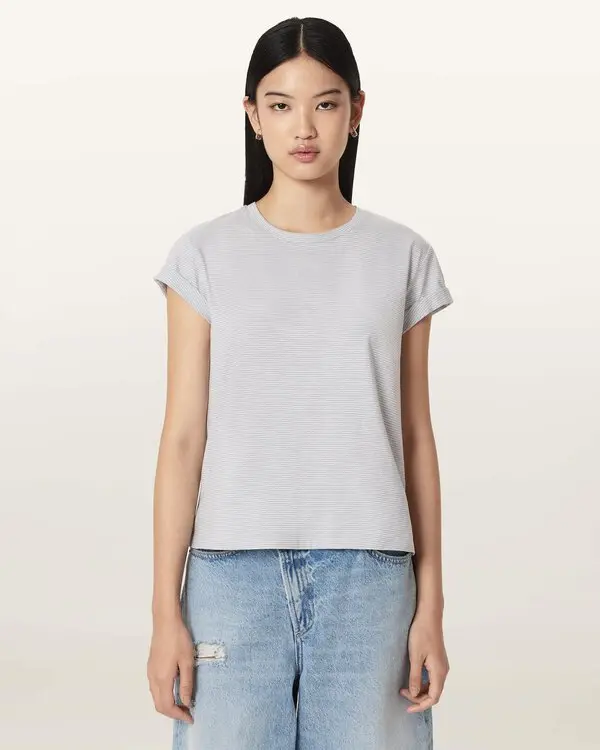 ALLSAINTS Anna Striped Cotton T-shirt - Chalk/blue