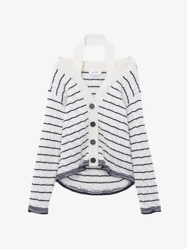 Alexander McQueen Off-the-shoulder Striped Cardigan - Ivory/navy