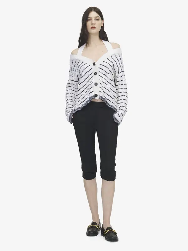 Alexander McQueen Off-the-shoulder Striped Cardigan - Ivory/navy