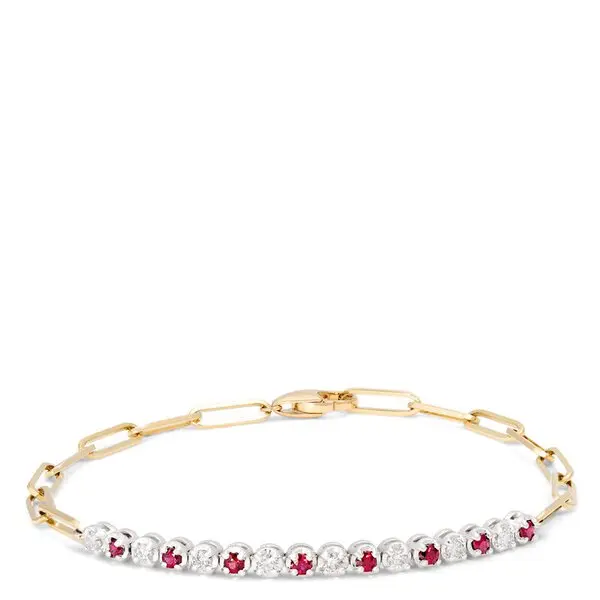 Benbridge Paperclip Link Ruby And Diamond Bracelet In 14k Yellow Gold - Tt