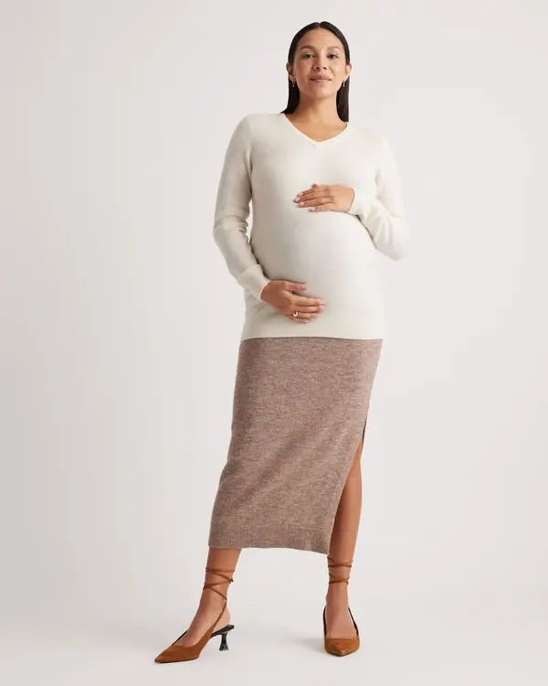 Quince Mongolian Cashmere V-neck Maternity Sweater