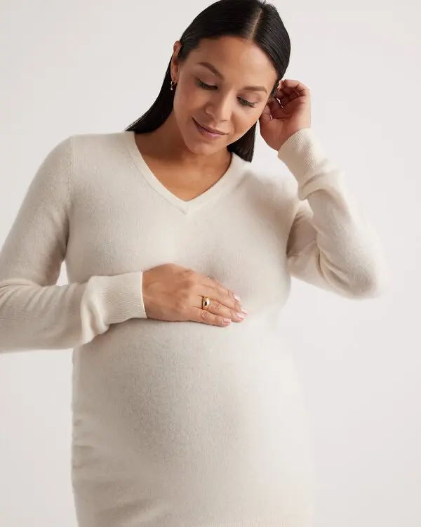 Quince Mongolian Cashmere V-neck Maternity Sweater