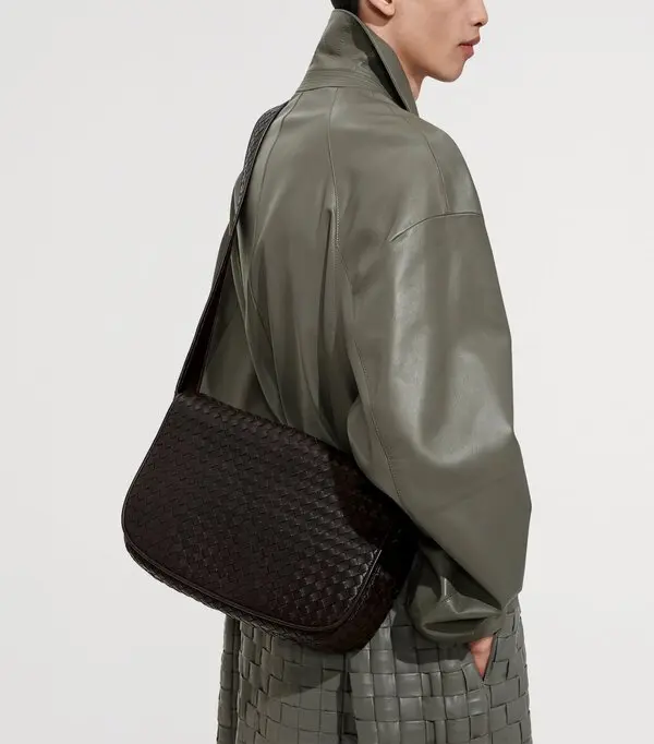 Bottega Veneta Lambskin Veneto Messenger Bag - Brown