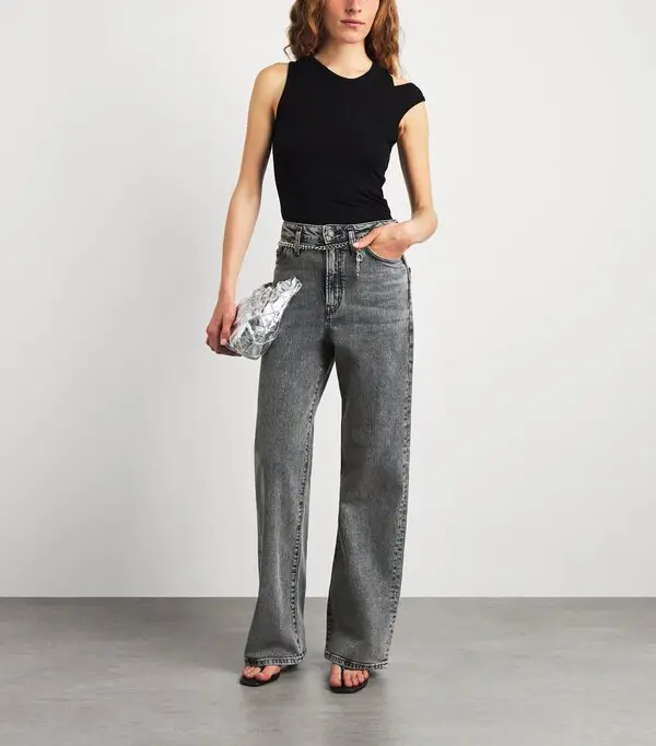 Maje Belted Wide-leg Jeans With Embellished Chain Belt - Black