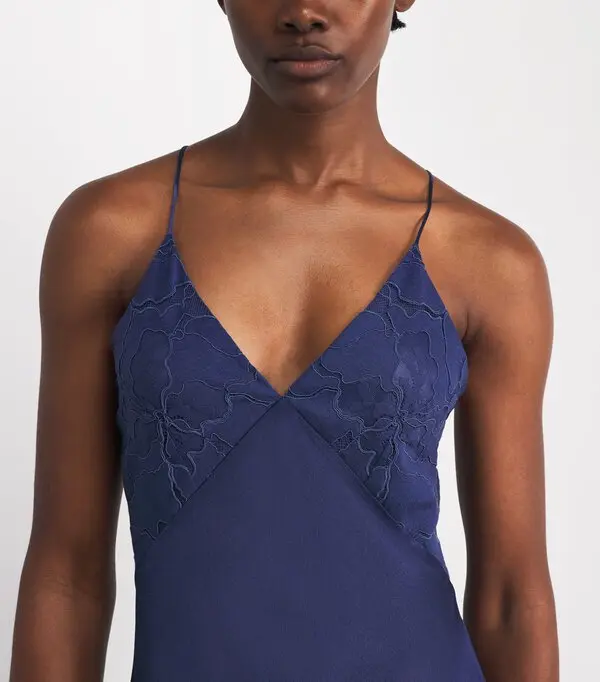 BOCAN Sonya Lace-trimmed Silk Slip Dress - Navy