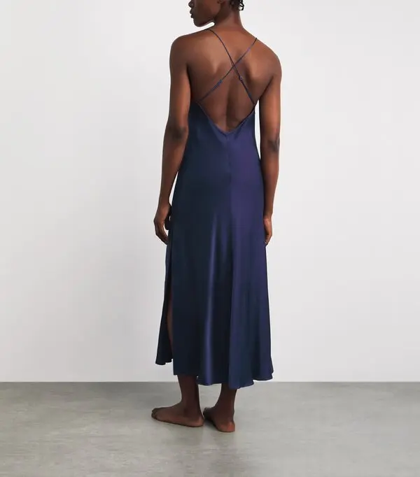BOCAN Sonya Lace-trimmed Silk Slip Dress - Navy