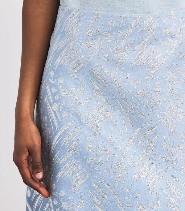 Tory Burch Floral Jacquard Midi Skirt With Slit Hem - Blue