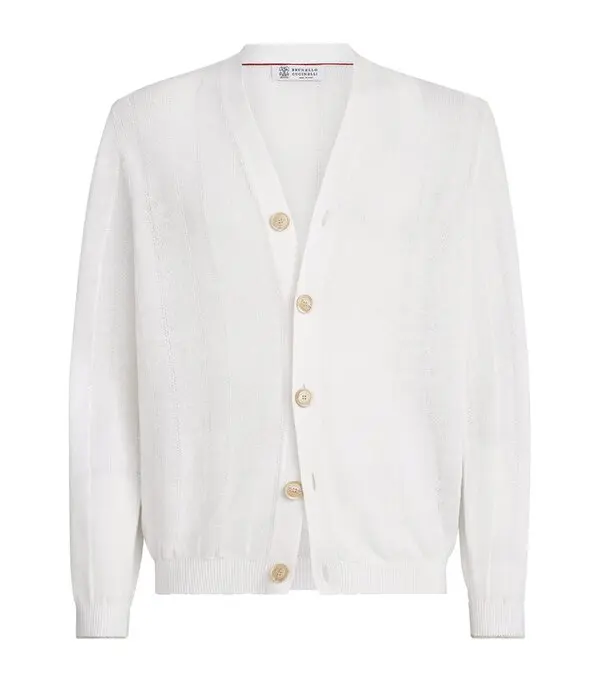 Brunello Cucinelli V-neck Ribbed Cardigan - White