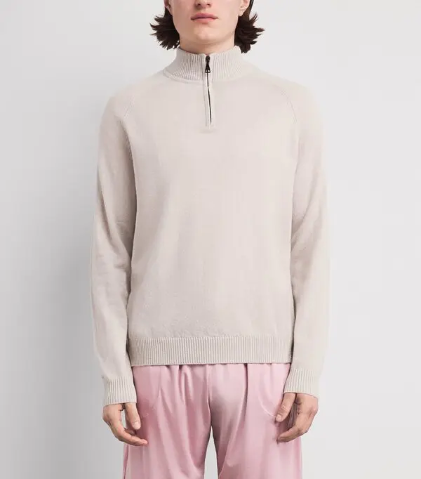 Derek Rose Finley Cashmere Quarter-zip Sweater - Neutral