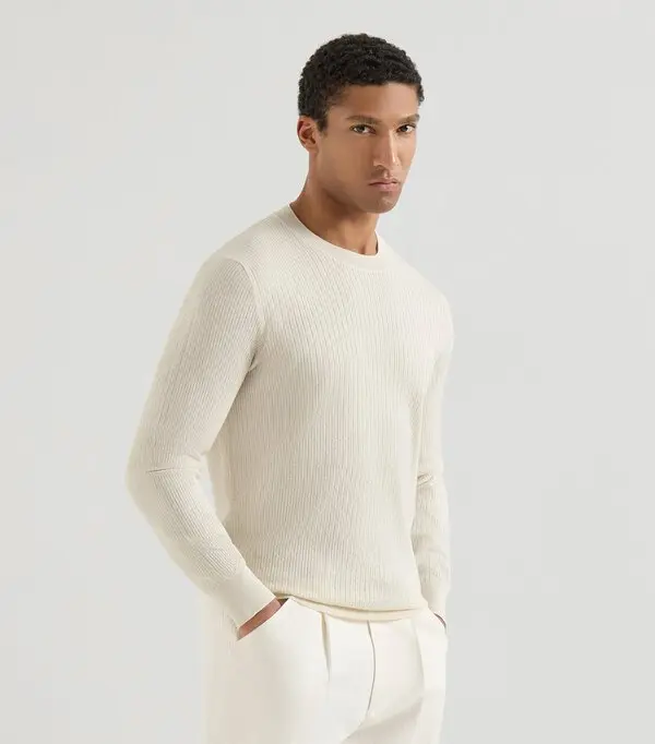 Brunello Cucinelli Cotton Ribbed Crew Neck Sweater