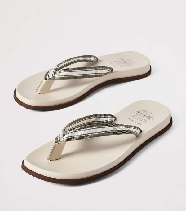 Brunello Cucinelli Leather Logo Flip Flops