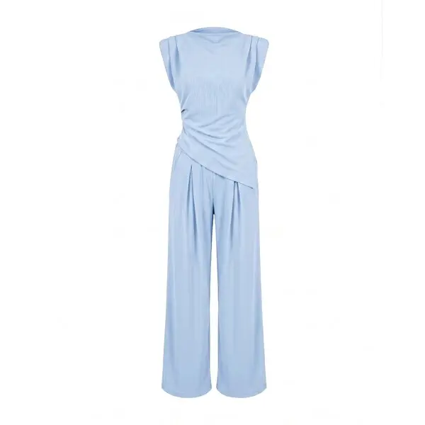 TANTRA SPAIN SL Two-piece Set: Asymmetrical Top And Wide-leg Trousers - Blue