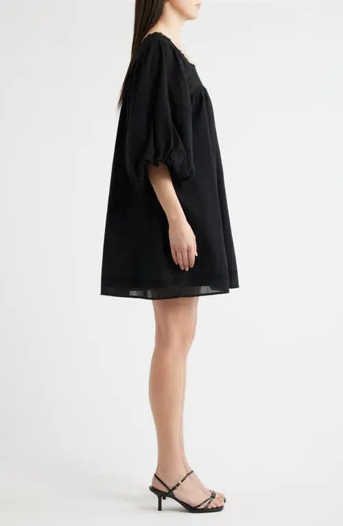 FRNCH Puff Sleeve Square Neck Cotton Mini Dress