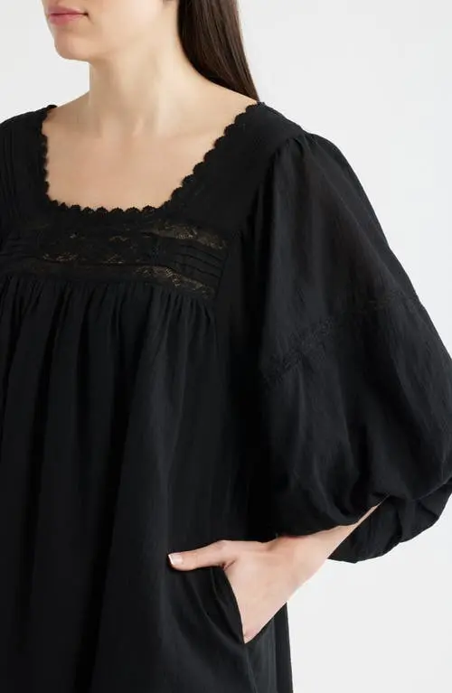 FRNCH Puff Sleeve Square Neck Cotton Mini Dress