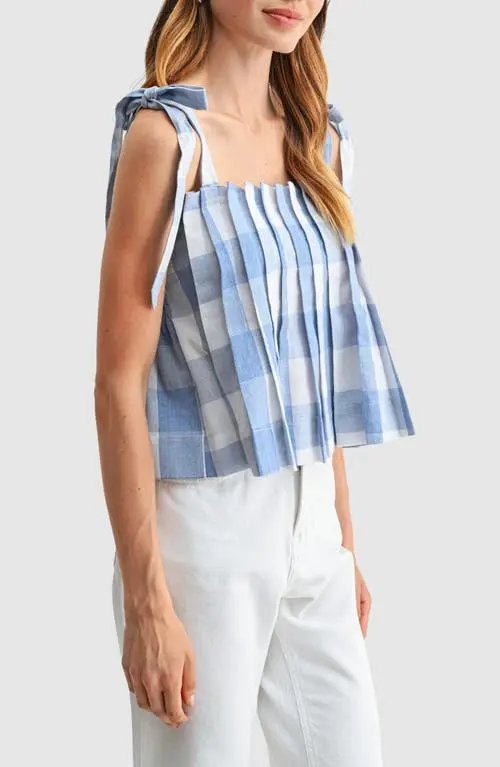 ALL IN FAVOR Pleated Gingham Tie Strap Top