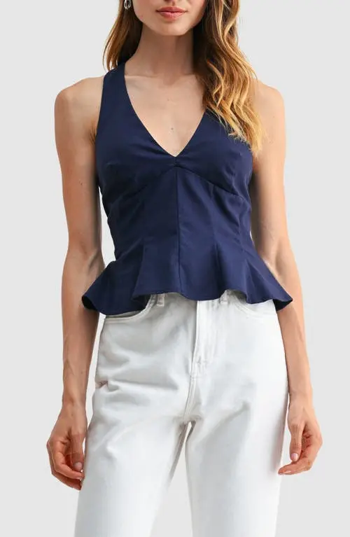 ALL IN FAVOR Halter Peplum Top - Navy